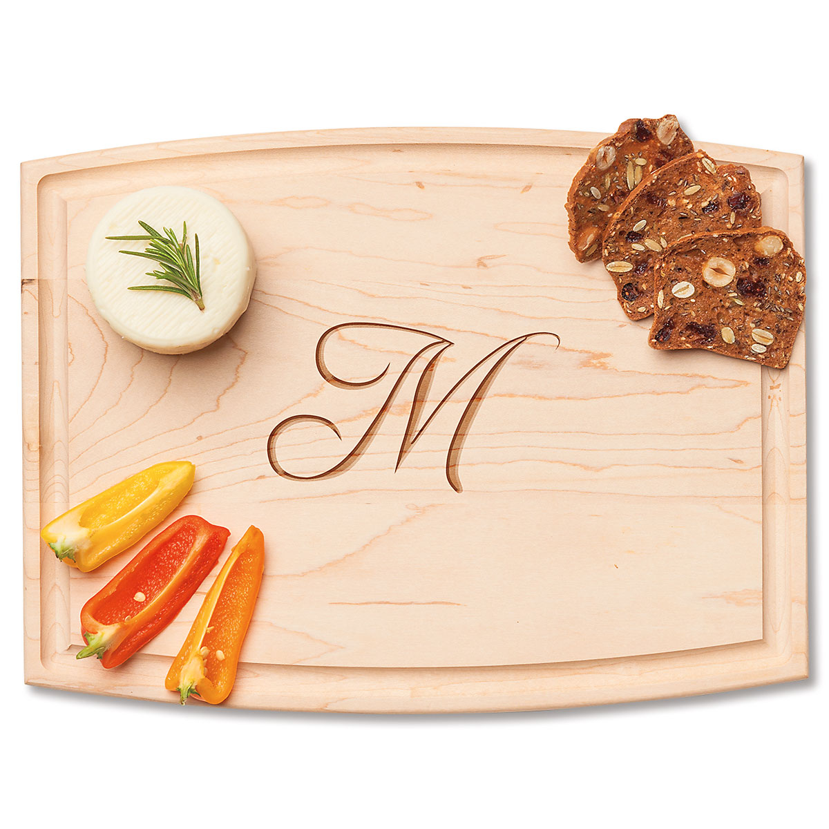Charcuterie Artisan Arched Maple Board - Script Initial | Lillian Vernon