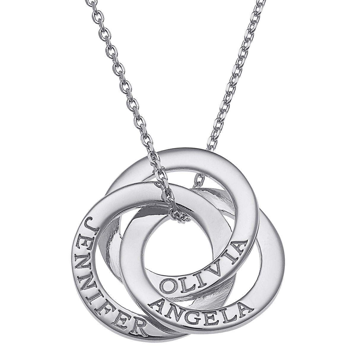 Silver Interlocking Rings Personalized Necklace | Lillian Vernon