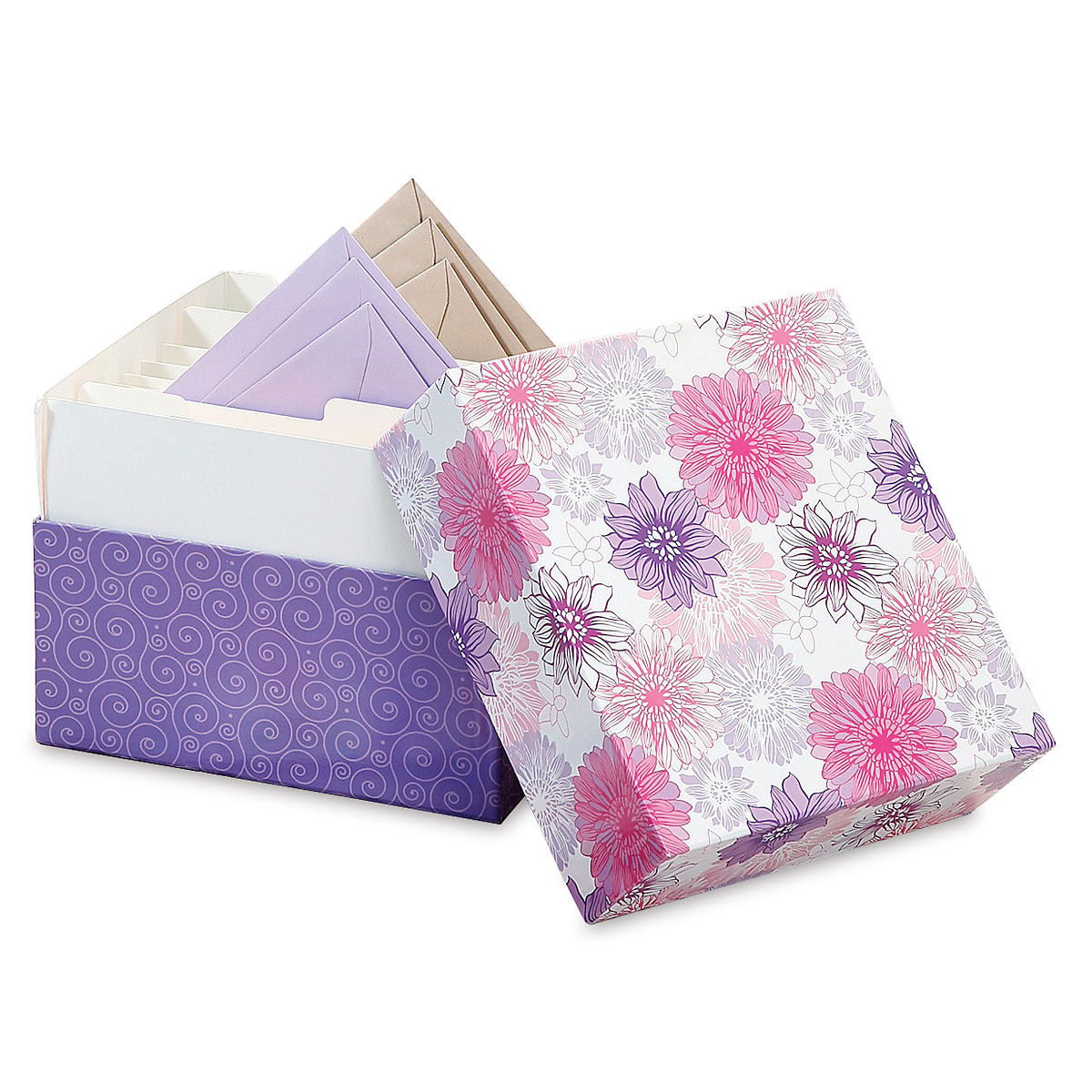 Lavender Blooms Greeting Card Organizer Box and Labels | Lillian Vernon