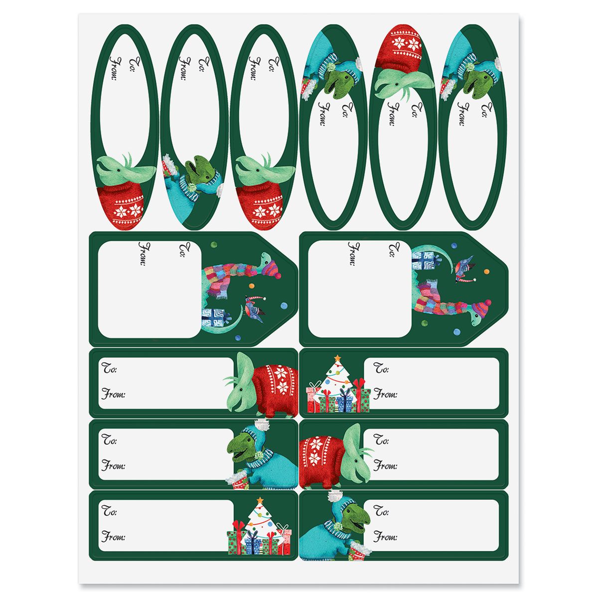 Merry Dinosaurs Gift Wrap To/From Labels 622618 | Lillian Vernon