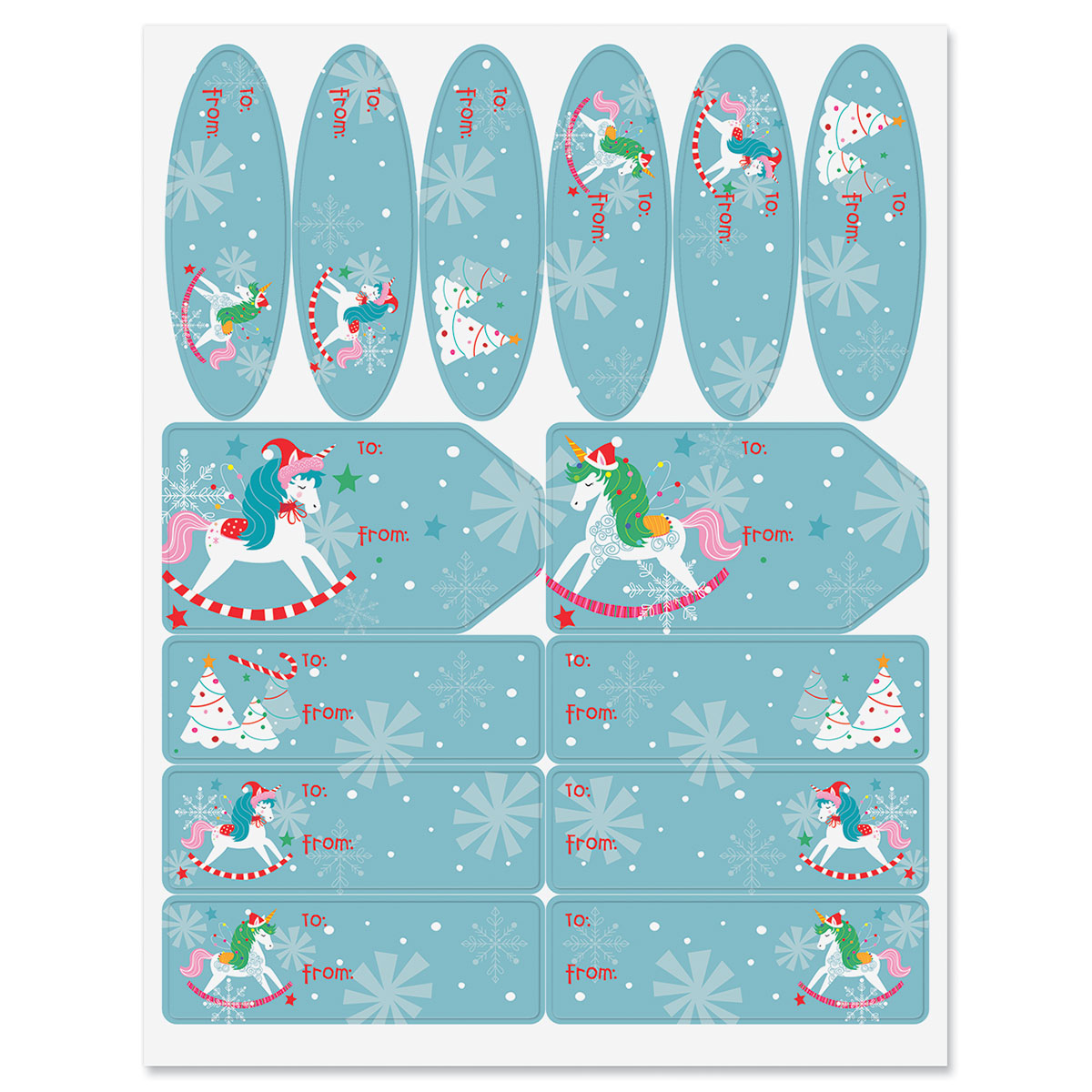 Unicorn Yuletide Gift Wrap To/From Labels 622620 | Lillian Vernon