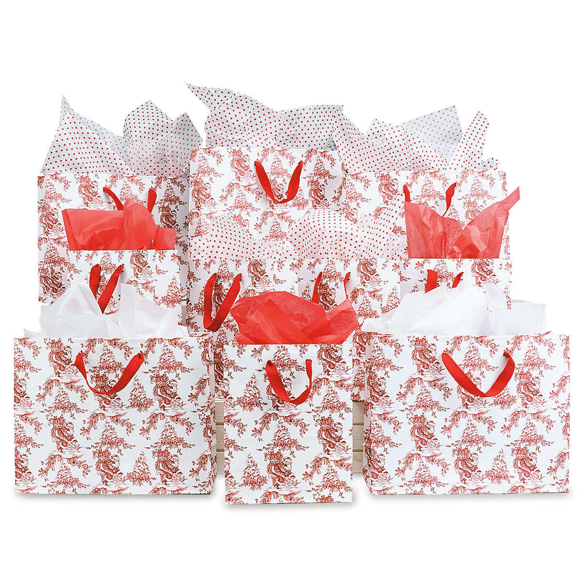 Toile Santa Gift Bags | Lillian Vernon