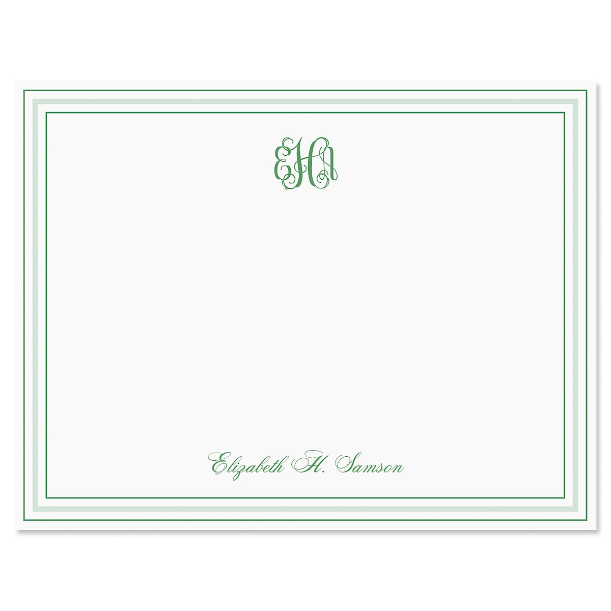 Stripes Personalized Correspondence Cards - Green | Lillian Vernon