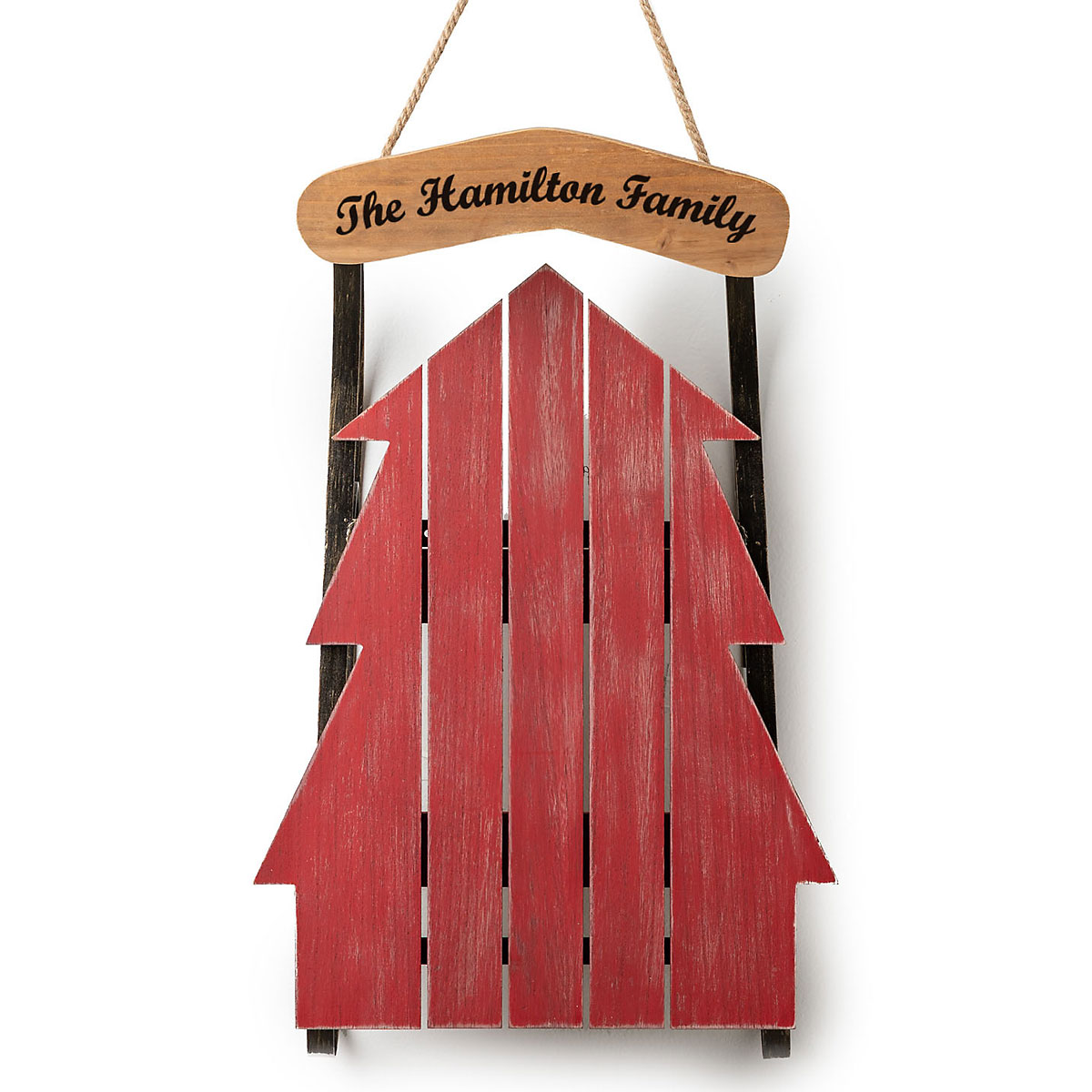Personalized Red Wood Tree Sled Decor | Lillian Vernon