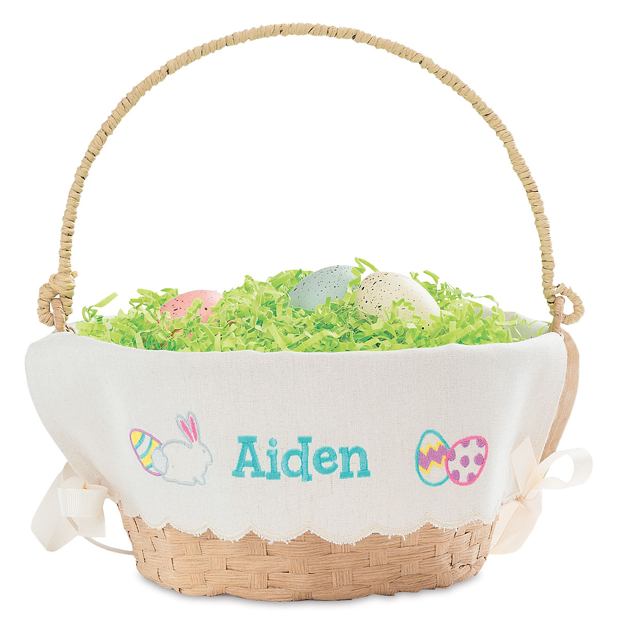 Easter Basket with Personalized Teal & Bunny Eggs Scalloped Liner ...