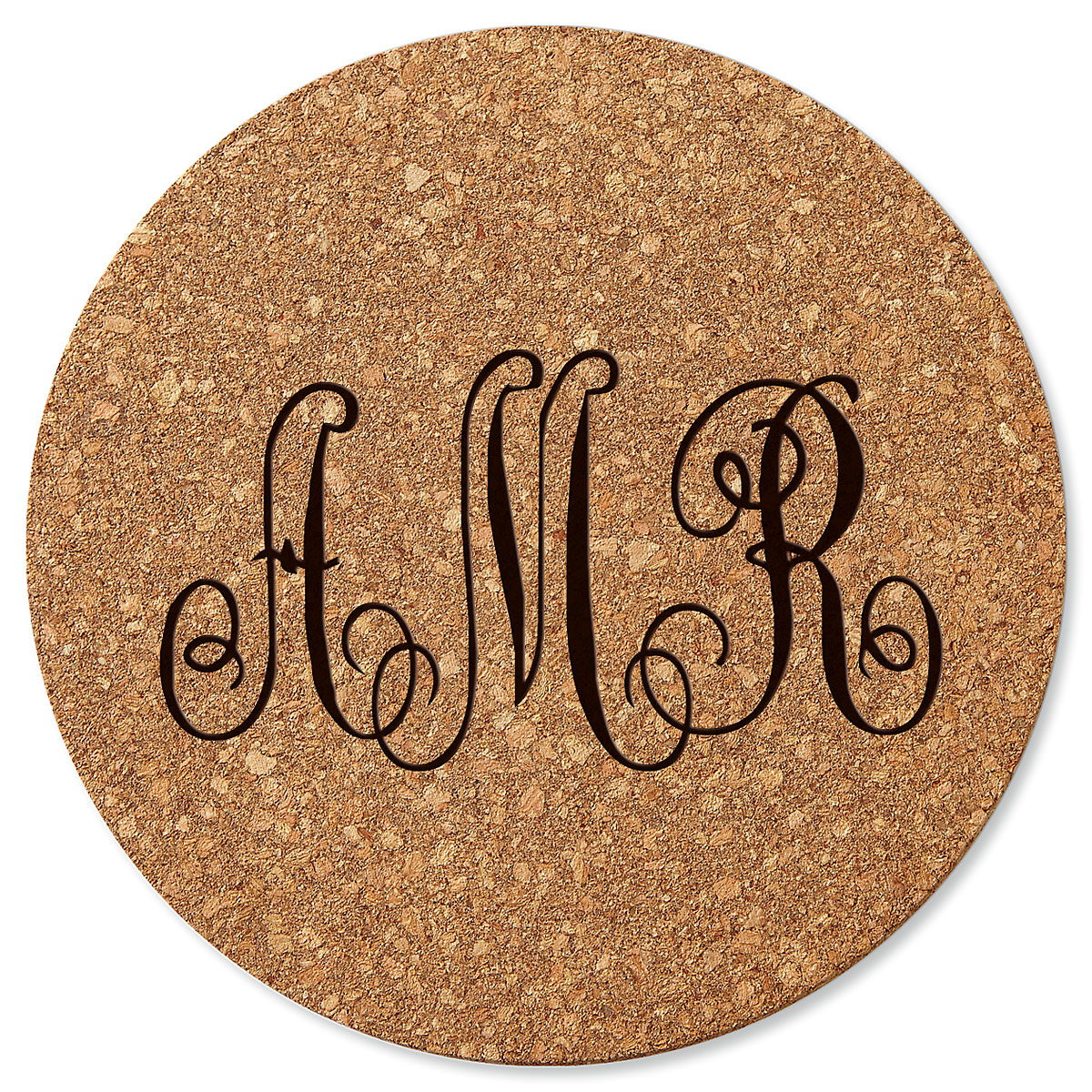 Personalized Script Monogram Round Cork Trivet | Lillian Vernon