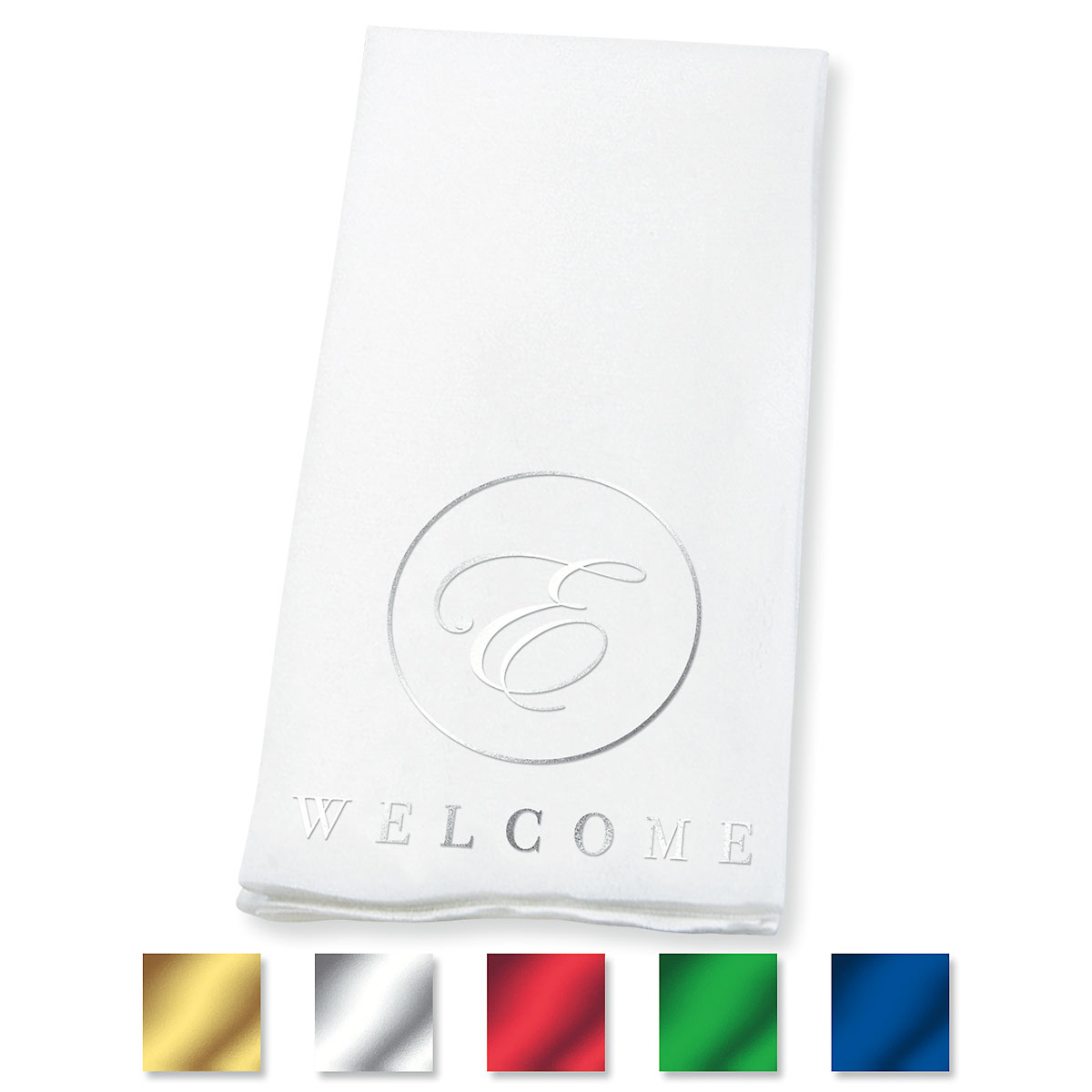 Welcome Circle Initial Foil Stamped Disposable Hand Towels | Lillian Vernon
