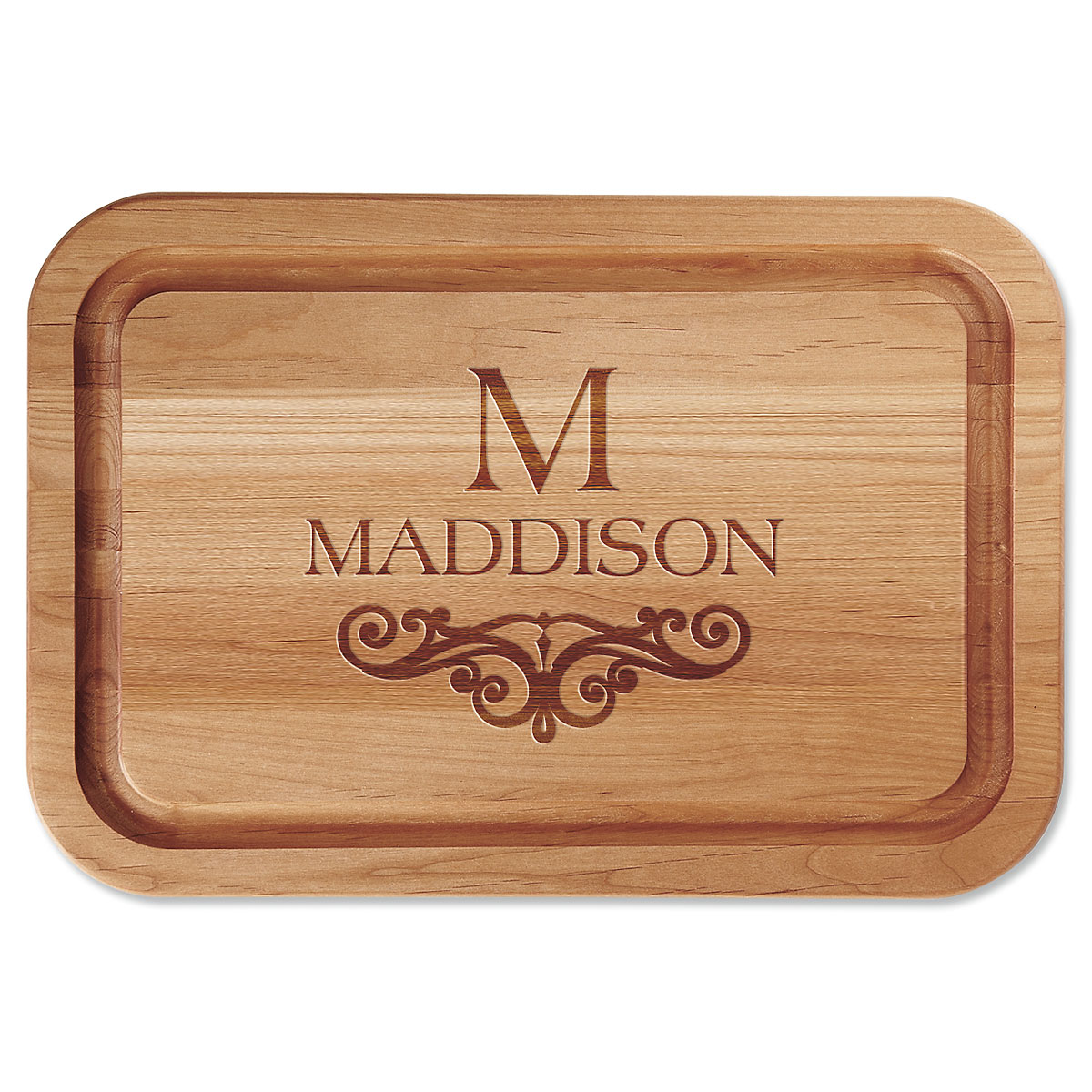Personalized Last Name Scroll Wood Cutting Board | Lillian Vernon