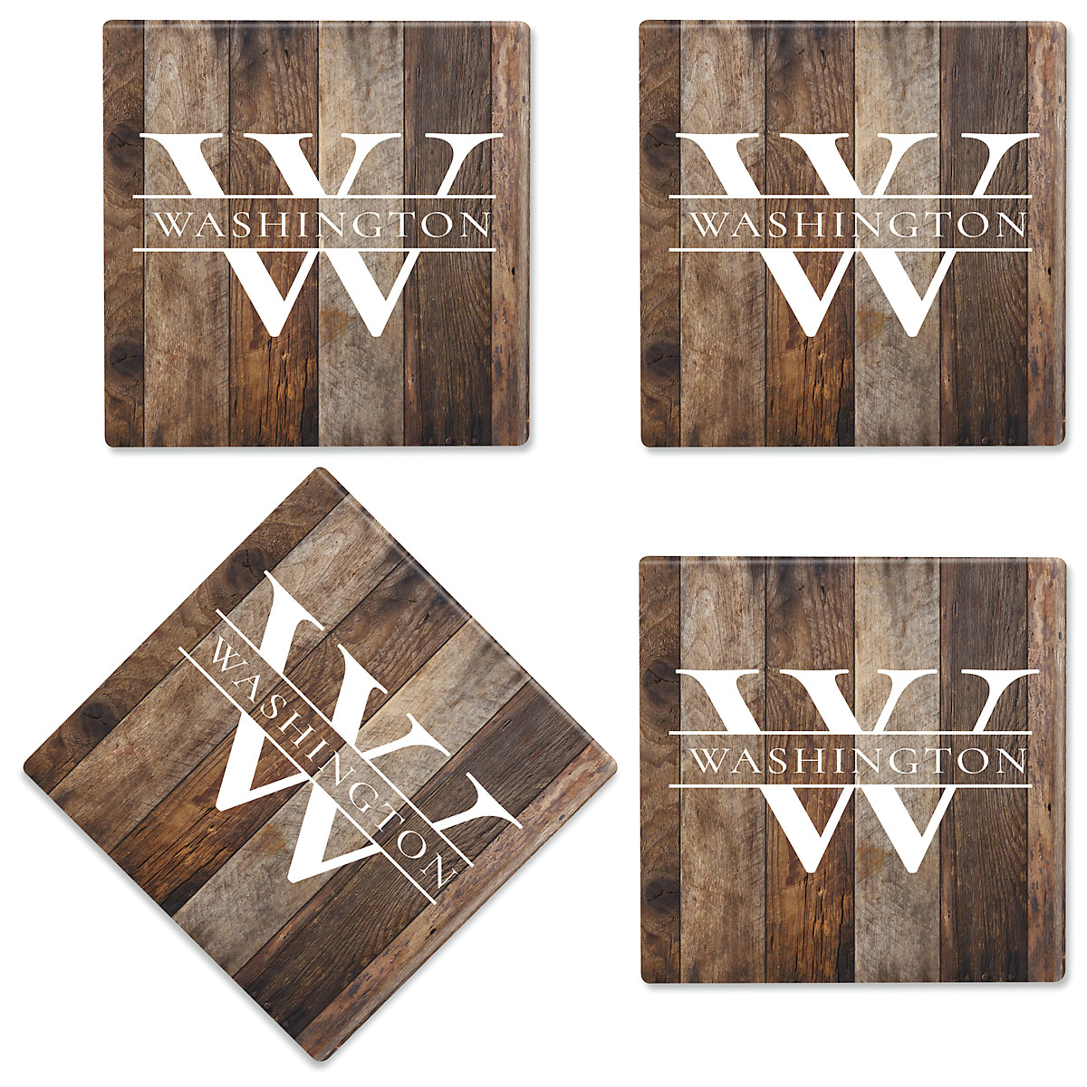 Wood Grain Personalized Ceramic Coasters | Lillian Vernon