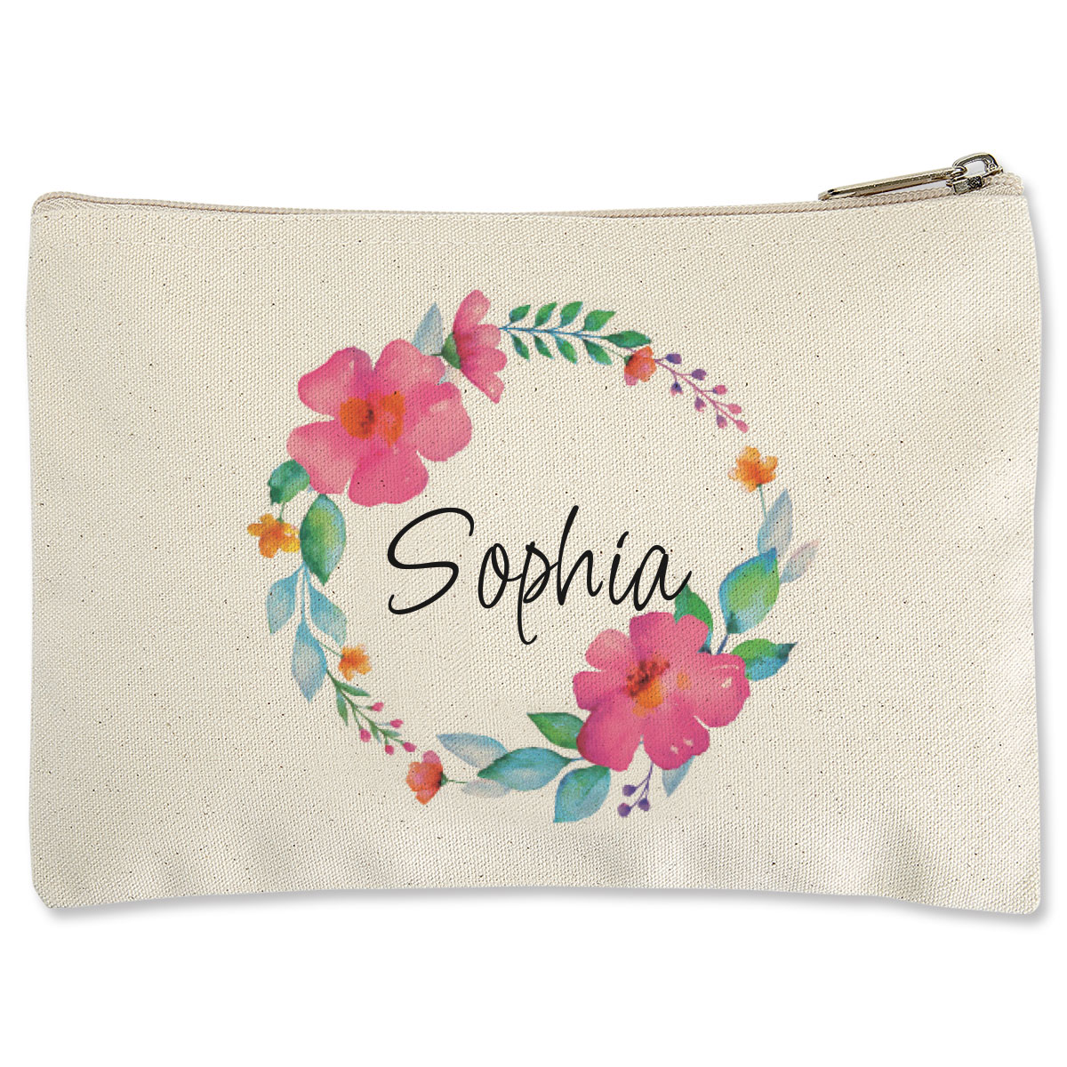 Personalized Name in Wreath Zippered Pouch, Small | Lillian Vernon