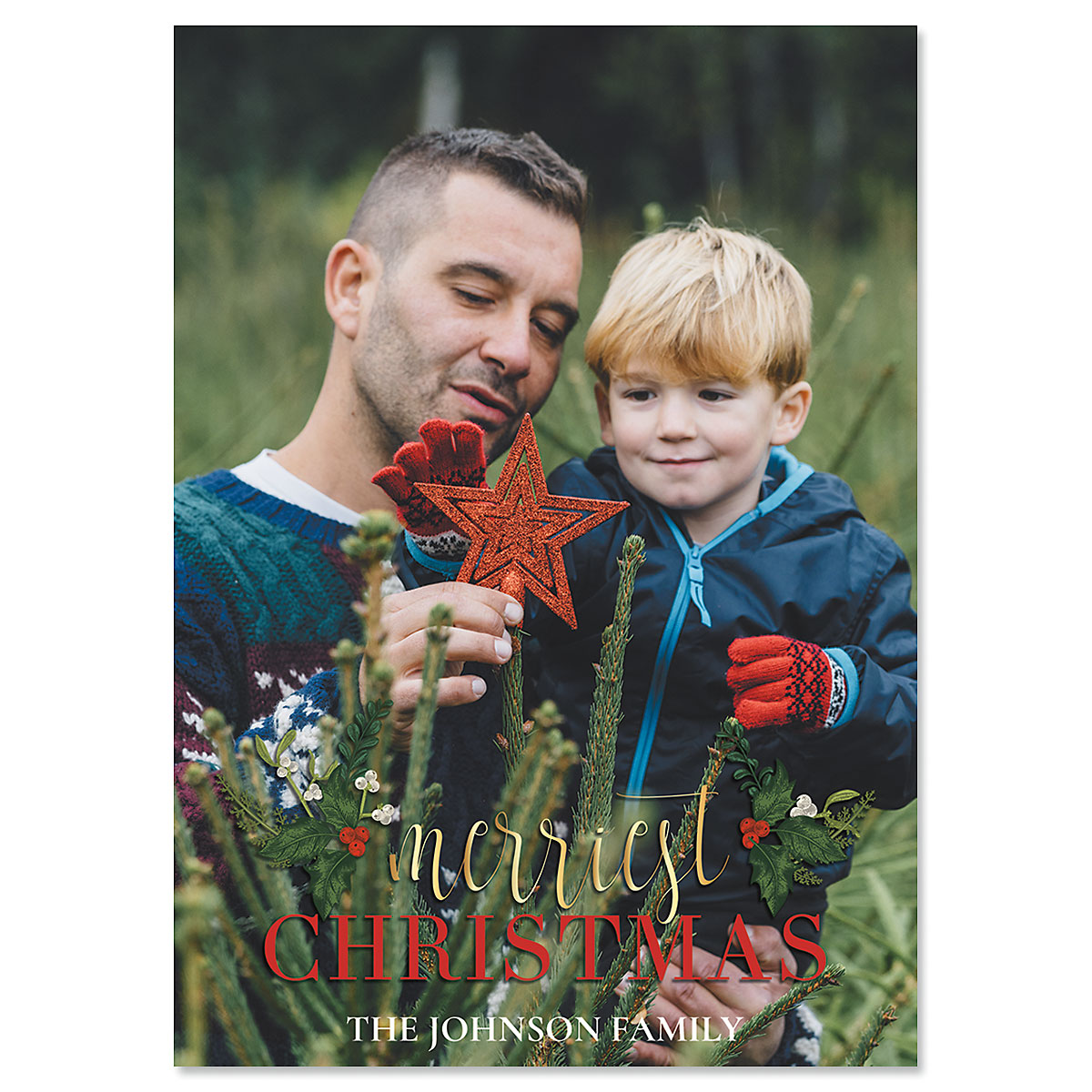 Merriest Holly with Star Photo Christmas Cards | Lillian Vernon