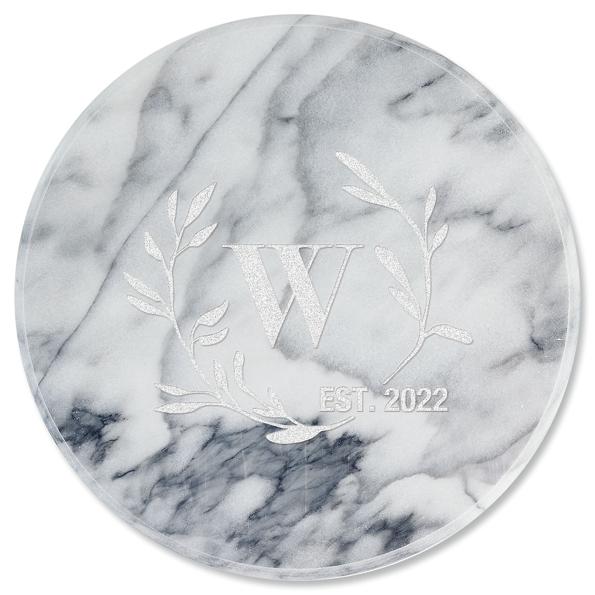 White Marble Circle Laurel Monogrammed Lazy Susan | Lillian Vernon