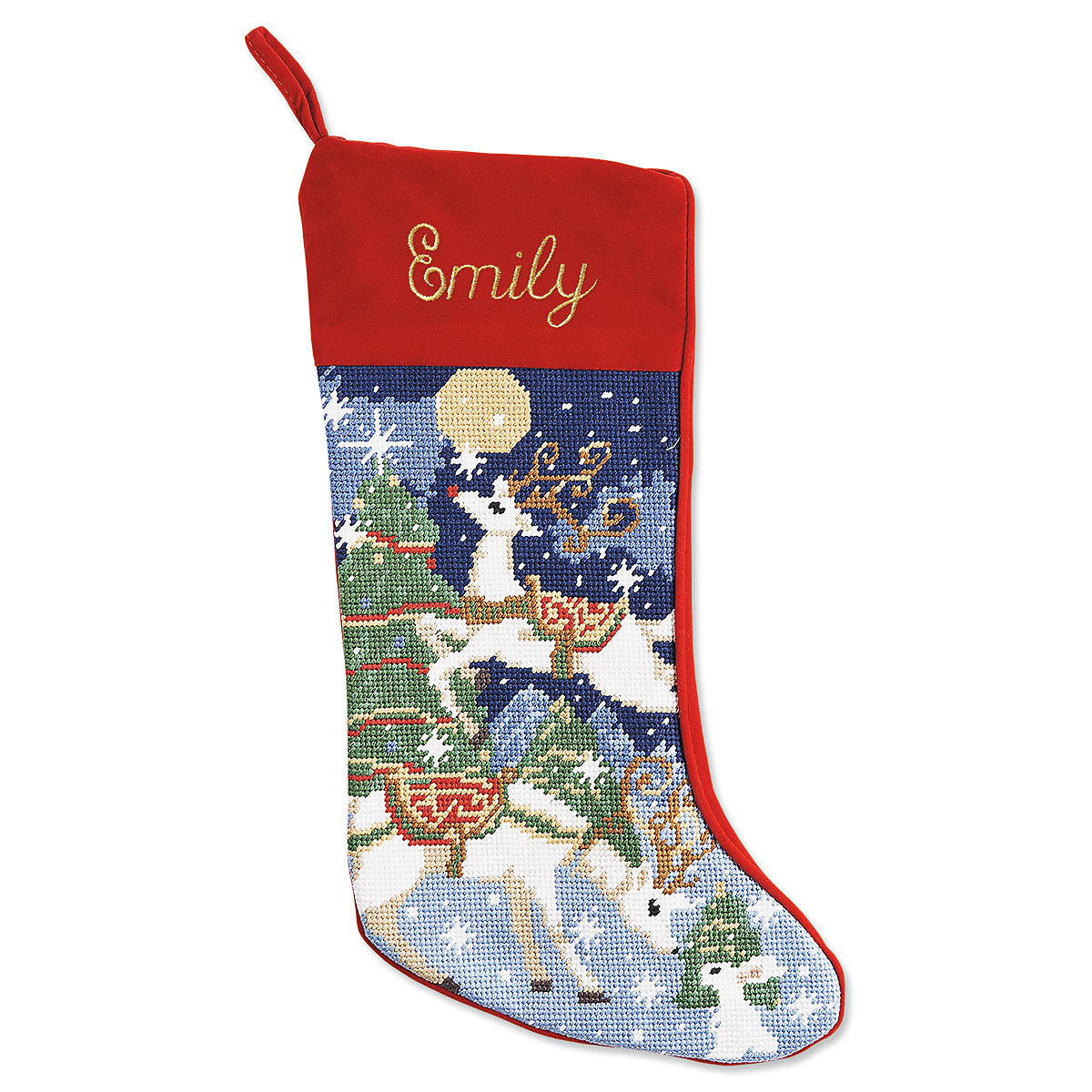 Reindeer Heirloom Needlepoint Personalized Christmas Stocking Lillian Vernon