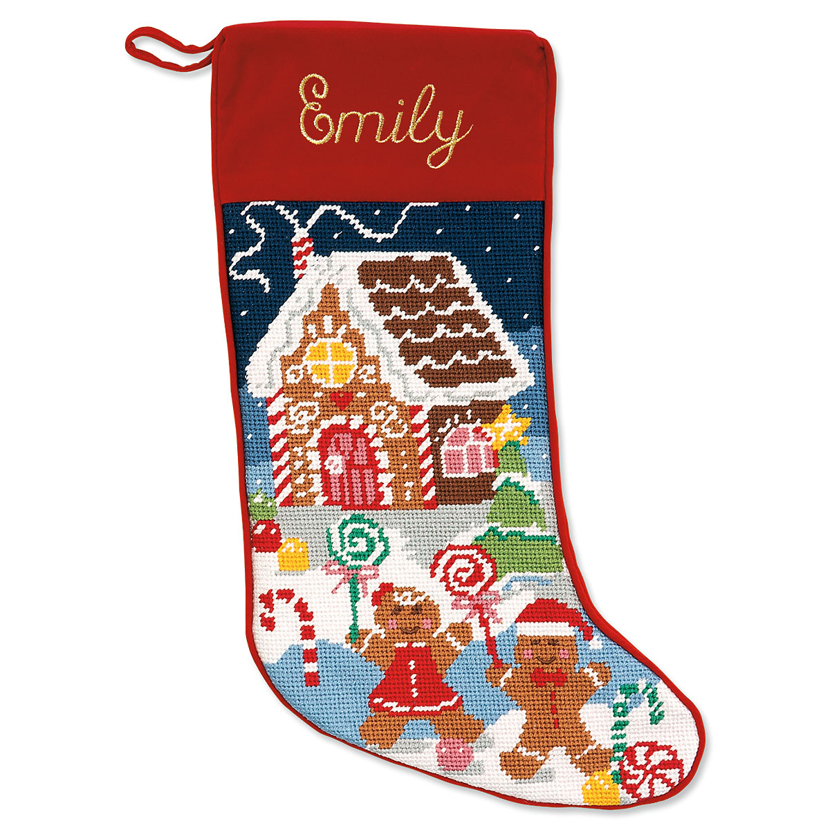 Gingerbread Needlepoint Personalized Christmas Stocking | Lillian Vernon