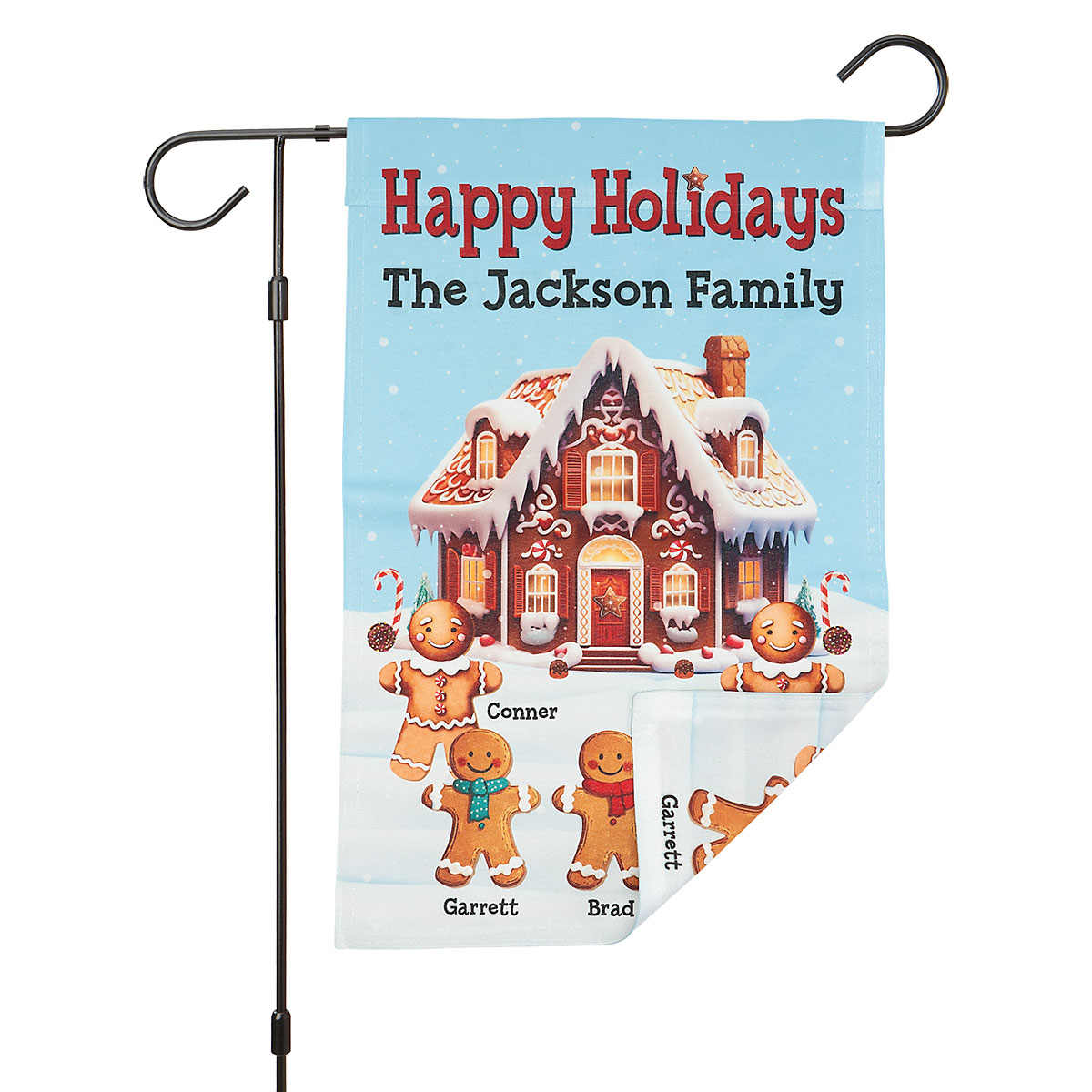 Gingerbread Family Personalized Double-Sided Garden Flag | Lillian Vernon