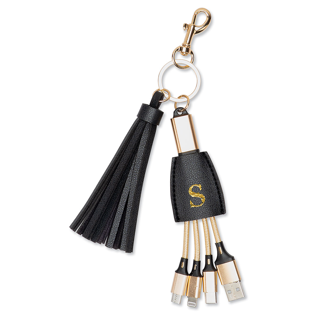 Tassel Initial Keychain with 4 Charging Cables | Lillian Vernon