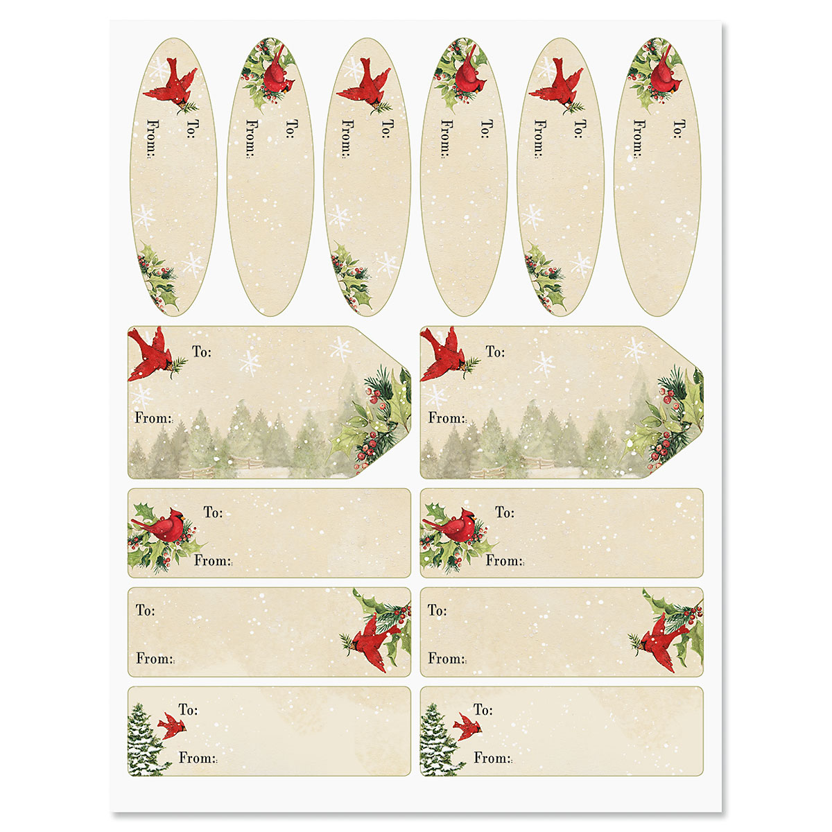 Tree & Cardinal Gift Wrap To/From Labels | Lillian Vernon