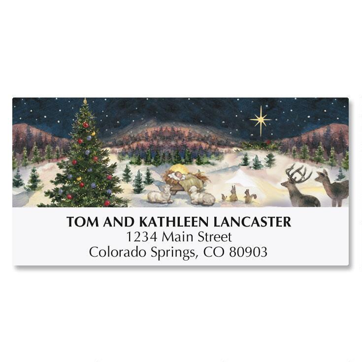 Christmas Tree with Manger Address Labels | Lillian Vernon