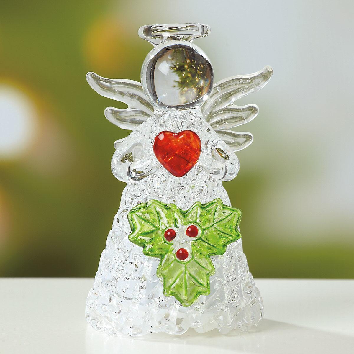 Light-up Glass Angel with Holly Figurine | Lillian Vernon