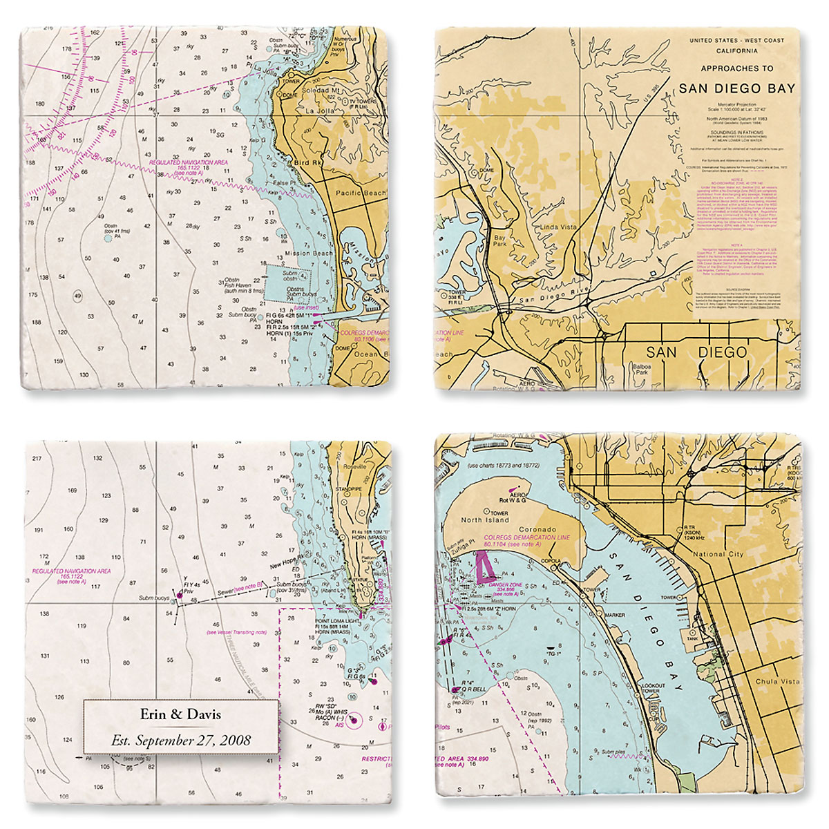 Nautical Chart Map Marble Personalized Coasters | Lillian Vernon