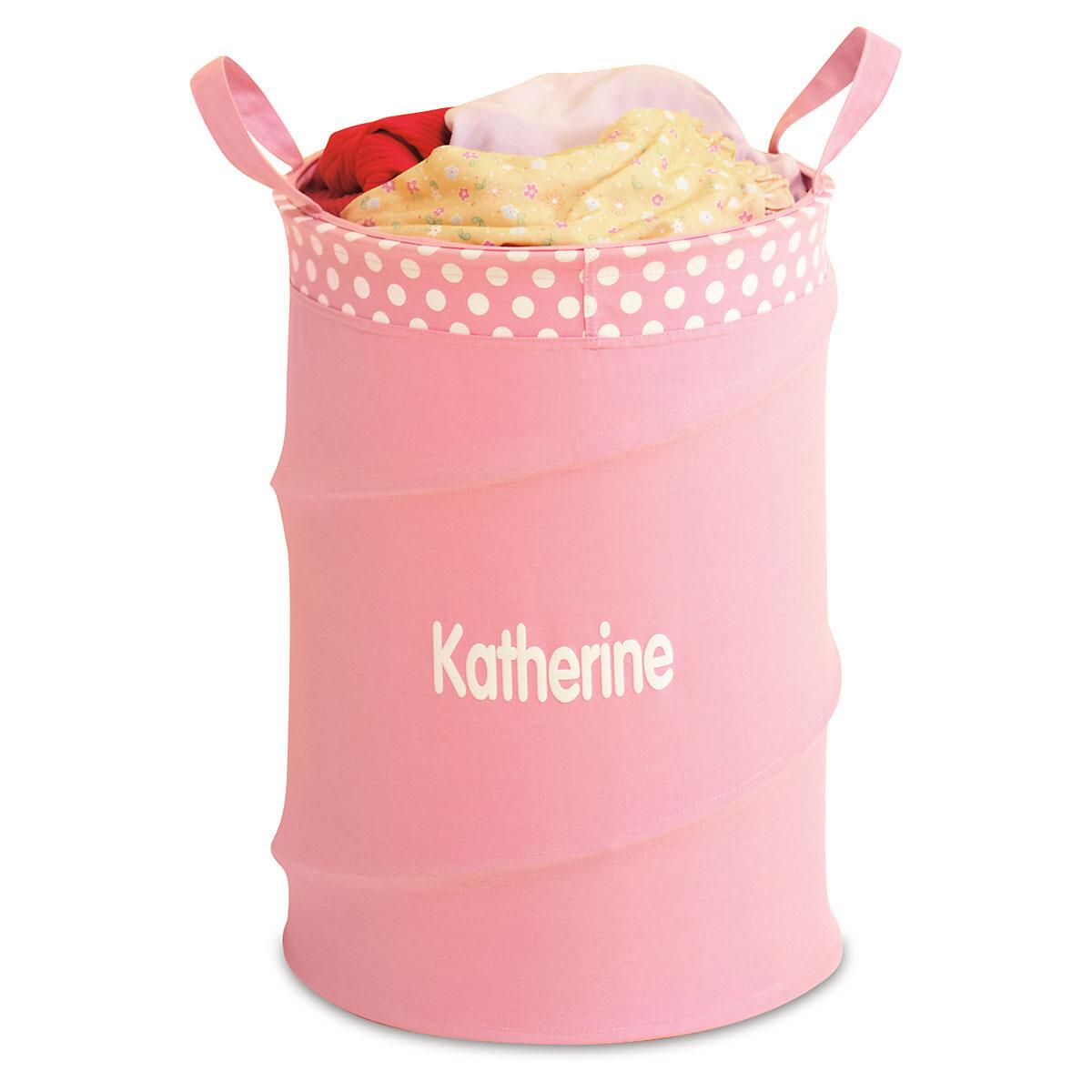 Pink Collapsible Personalized Laundry Tote | Lillian Vernon