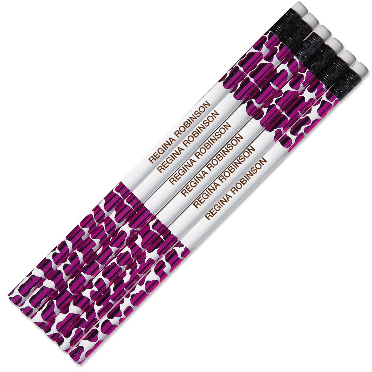 #2 Personalized Hardwood Pencils - Pink Leopard 001186 | Lillian Vernon