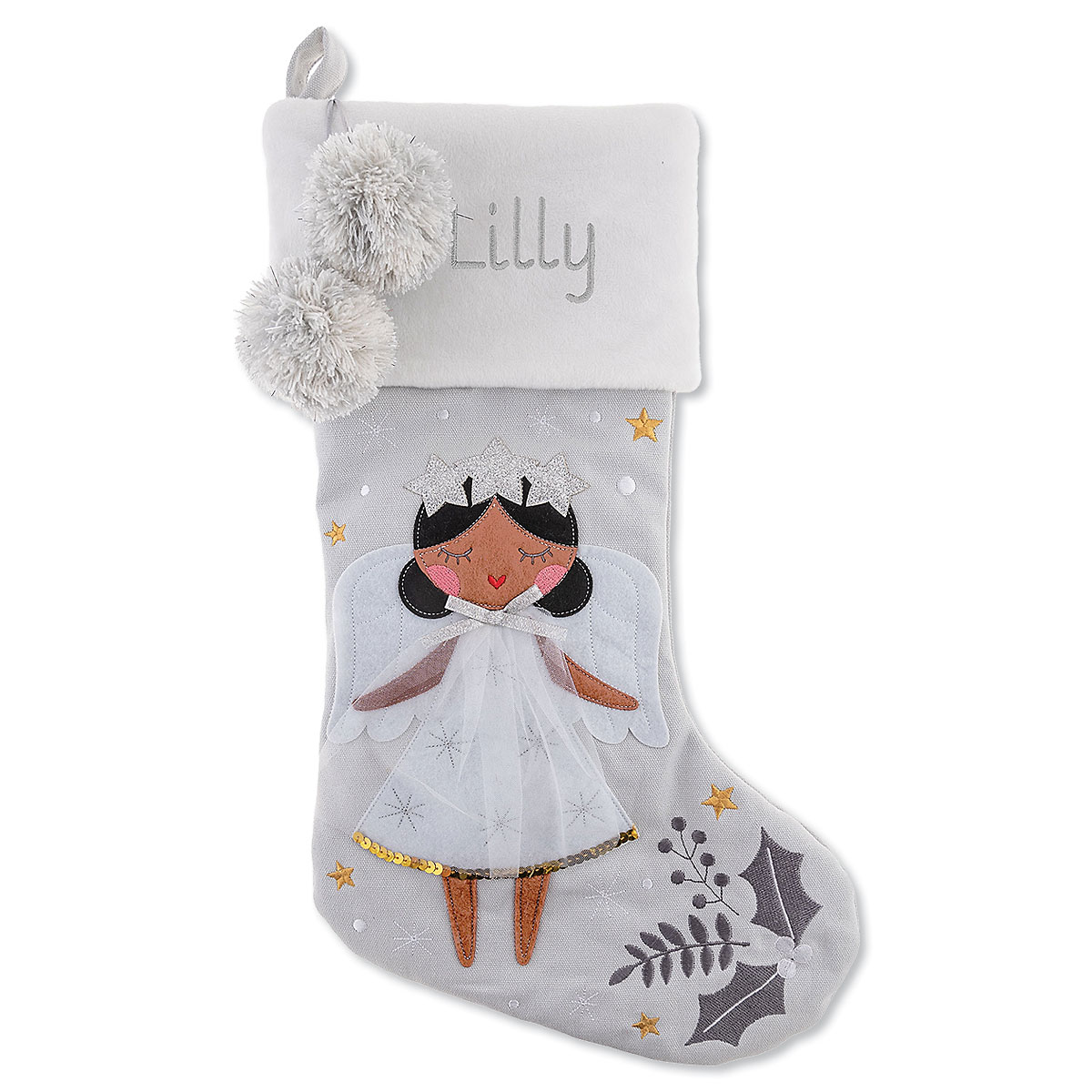 Personalized Embroidered Black Hair Angel Stocking by Stephen Joseph ...