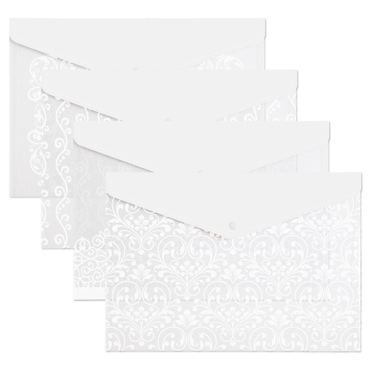 White Scroll Pattern Snap Folders | Lillian Vernon