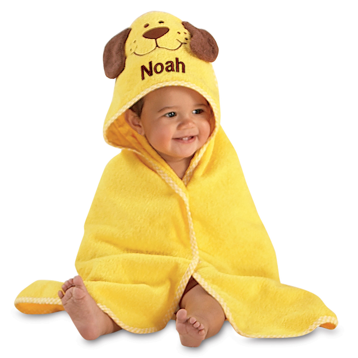 Yellow Puppy Hooded Animal Personalized Towel | Lillian Vernon